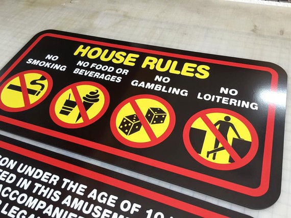 Reproduction House Rules Signs – Szabo's Arcades